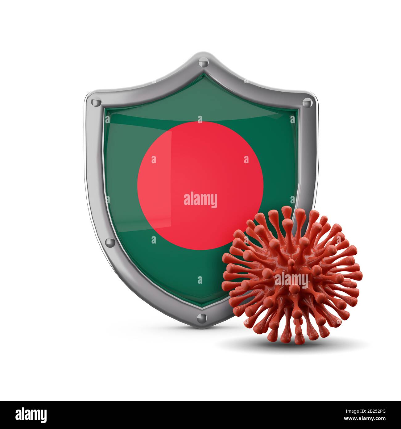 Bangladesh flag shield protection against a virus bacteria. 3D Render ...