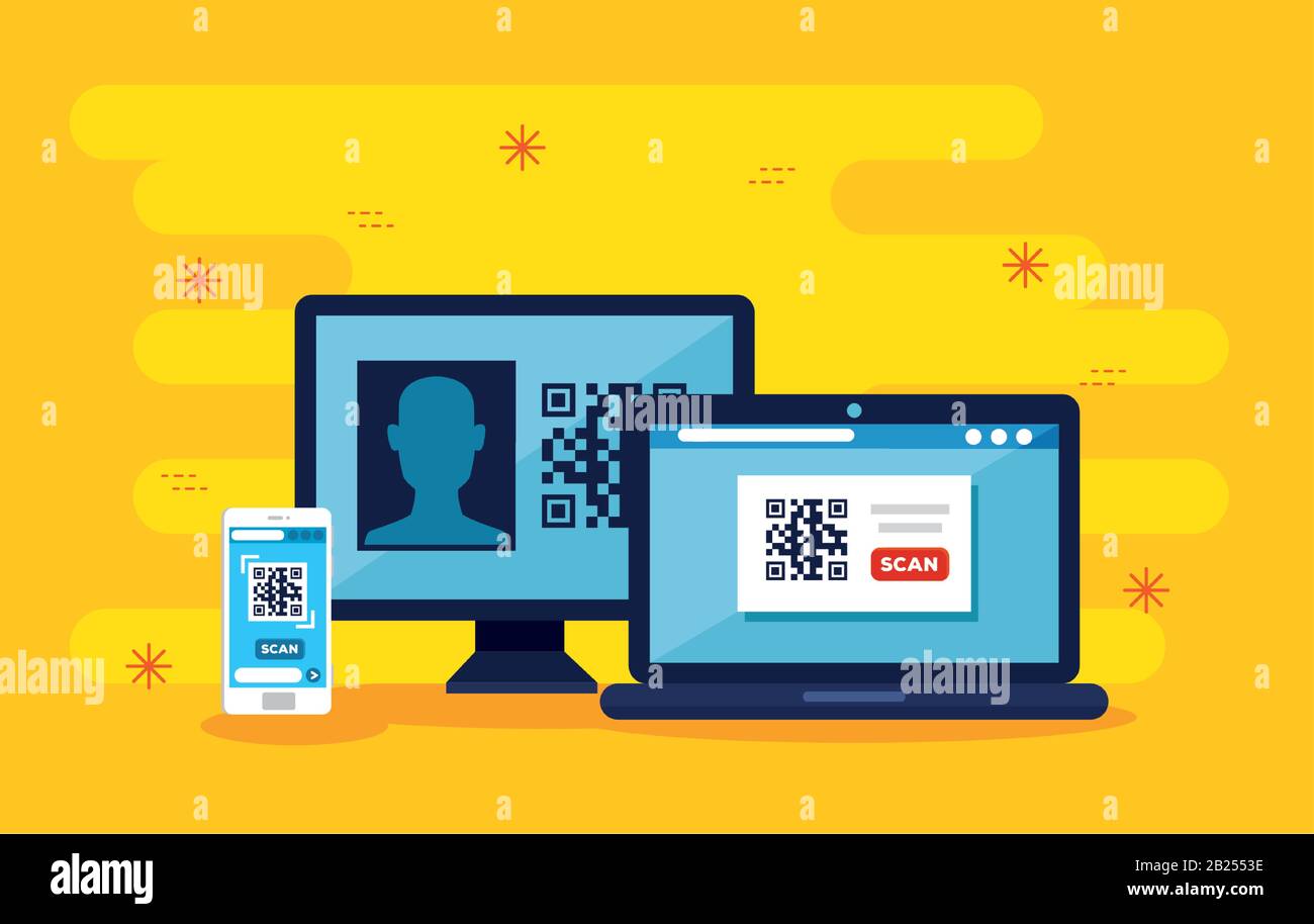 Qr code laptop icon scan Stock Vector Images - Alamy