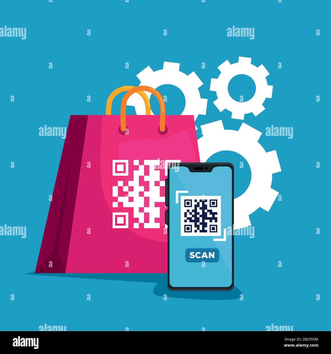 scan code qr with smartphone and bag shopping Stock Vector Image & Art ...