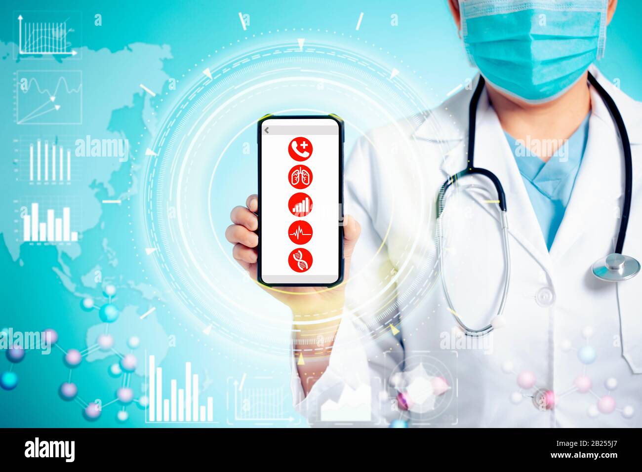 doctor with stethoscope and smart phone in hand for medical exam ...