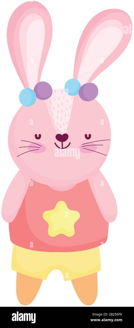 cute female rabbit with clothes animal cartoon character vector ...