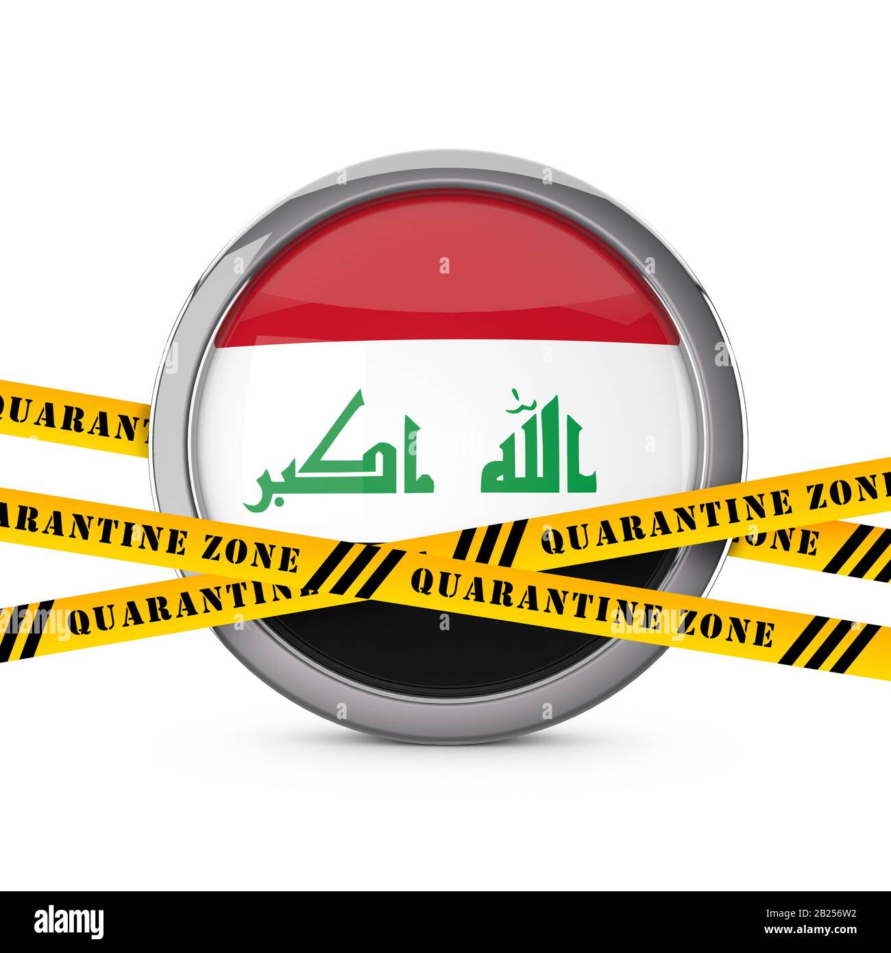 Iraq flag with yellow quarantine warning security tape. 3D Render Stock ...