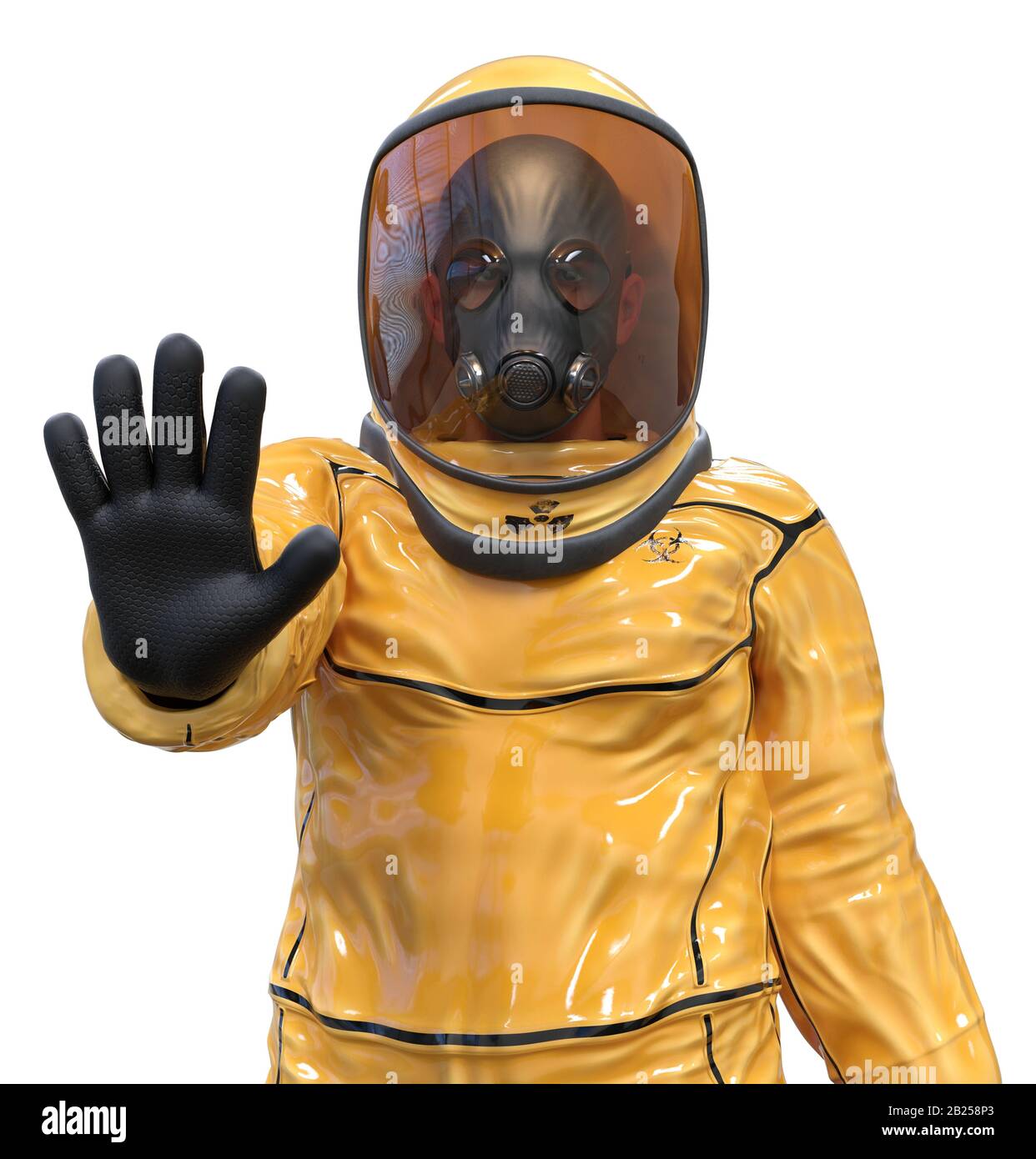 Man in a biohazard suit isolated on white 3d illustration Stock Photo ...
