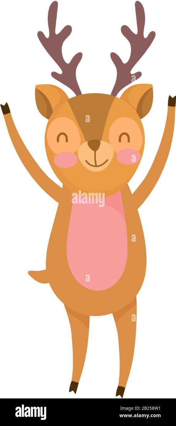 cute deer hands up animal cartoon character vector illustration Stock ...