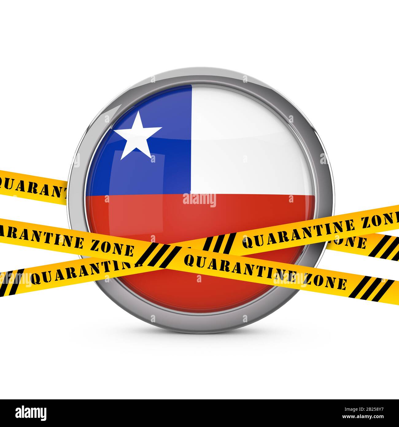 Chile flag with yellow quarantine warning security tape. 3D Render ...