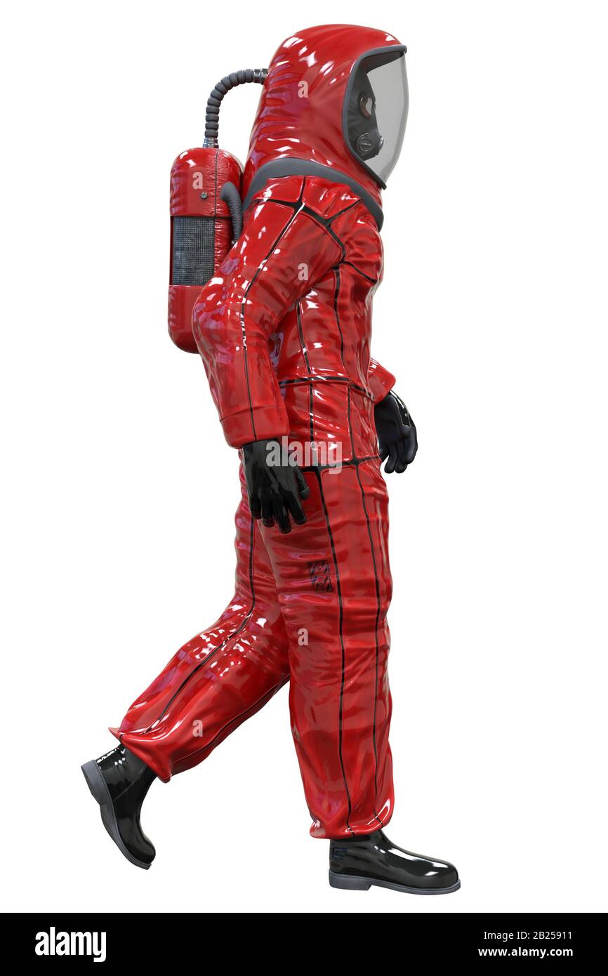 Man in a biohazard suit isolated on white 3d illustration Stock Photo ...