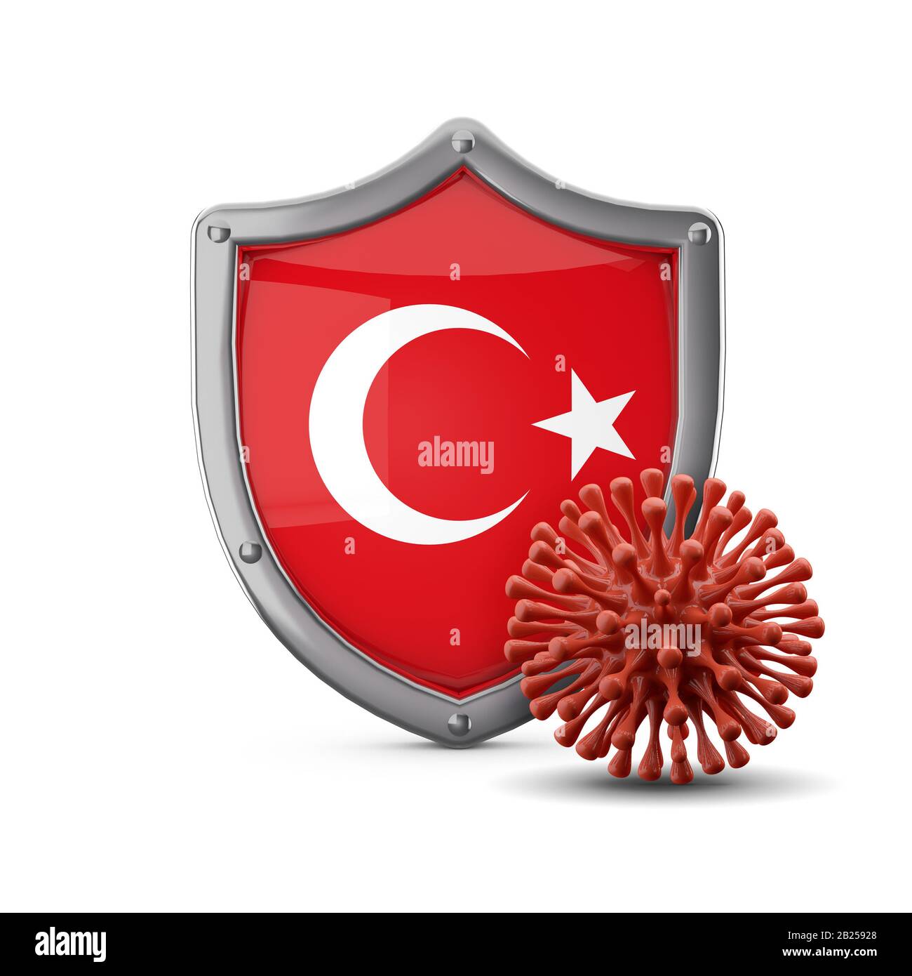 Turkey flag shield protection against a virus bacteria. 3D Render Stock ...