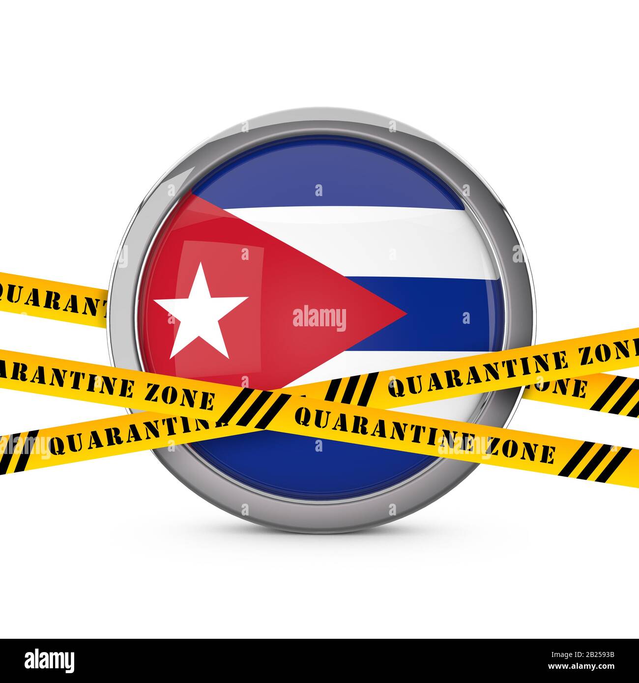 Cuba flag with yellow quarantine warning security tape. 3D Render Stock ...