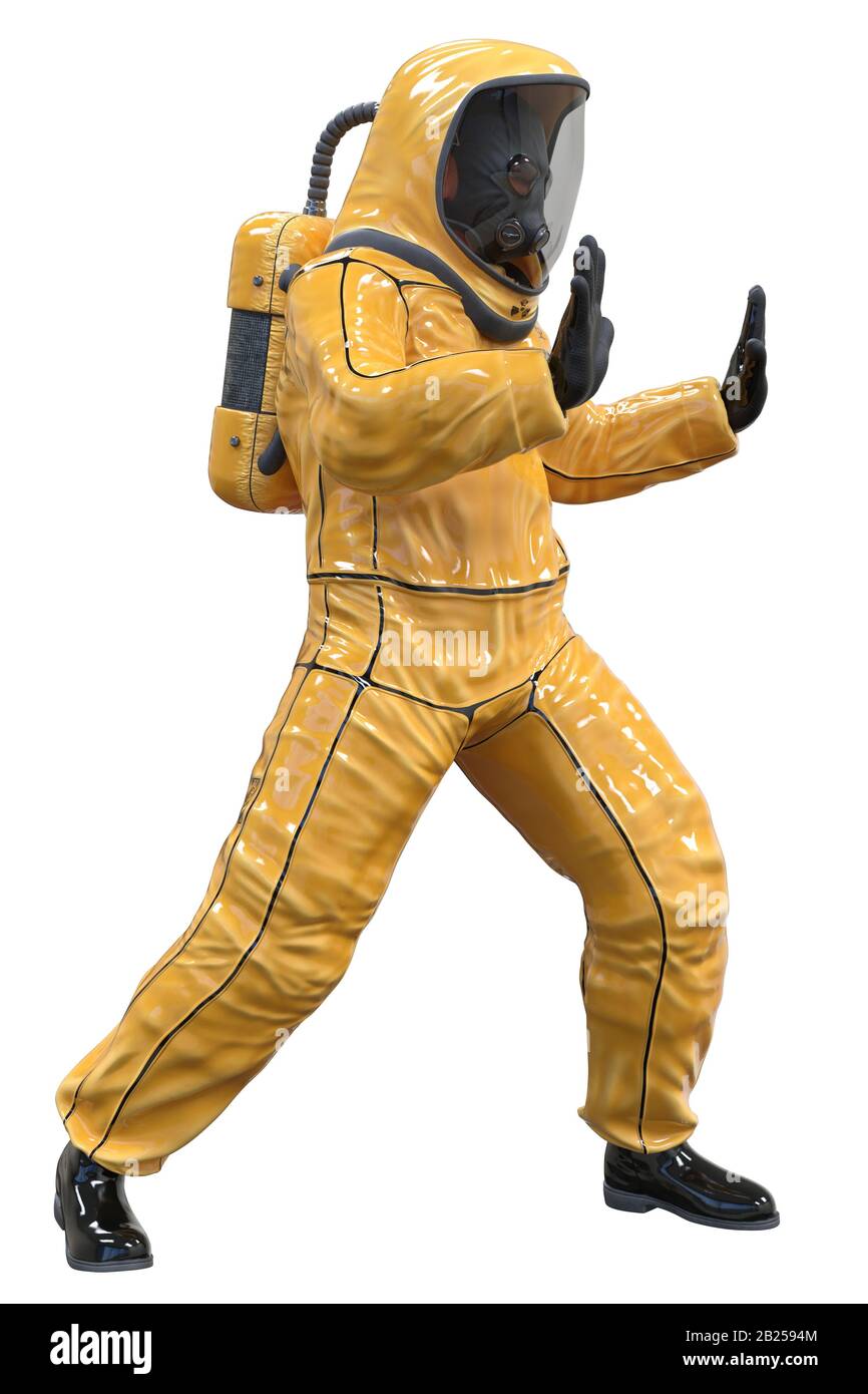 Man in a biohazard suit isolated on white 3d illustration Stock Photo ...