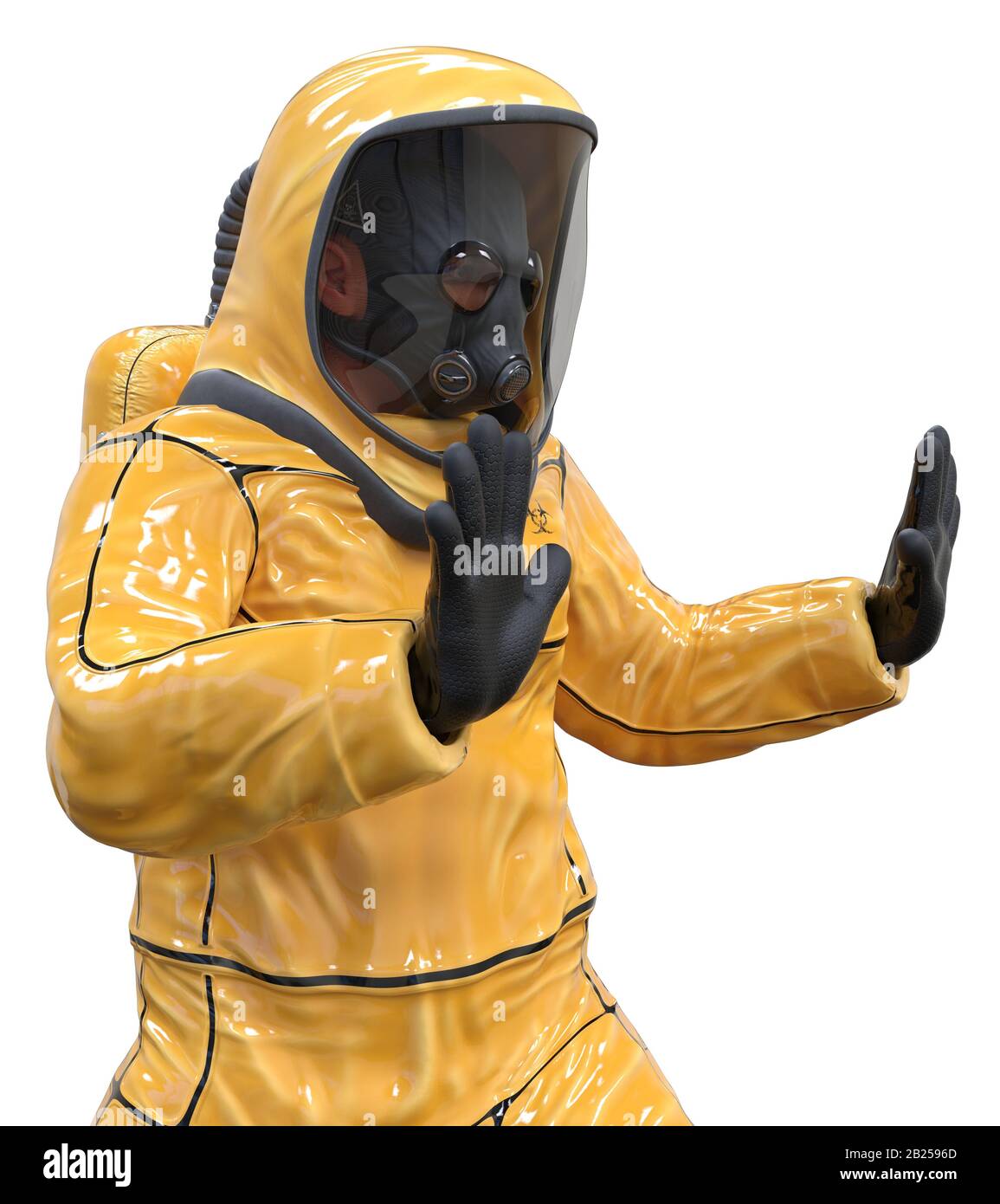 Man in a biohazard suit isolated on white 3d illustration Stock Photo ...