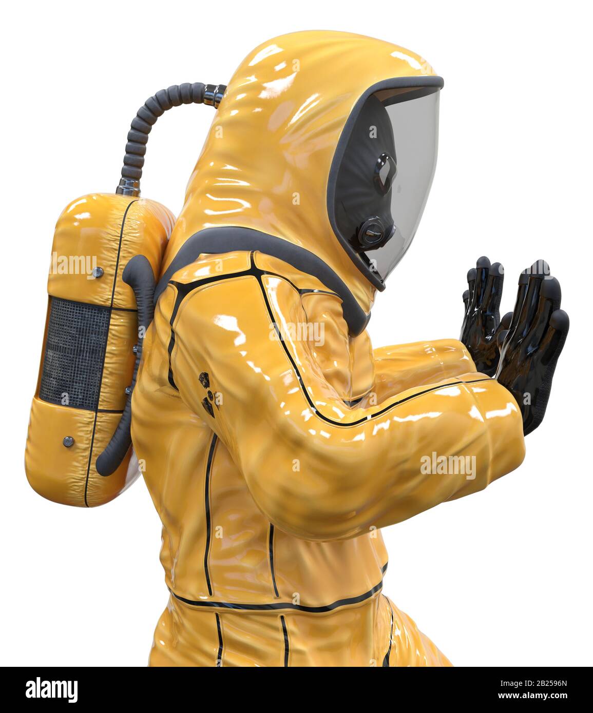 Man in a biohazard suit isolated on white 3d illustration Stock Photo ...