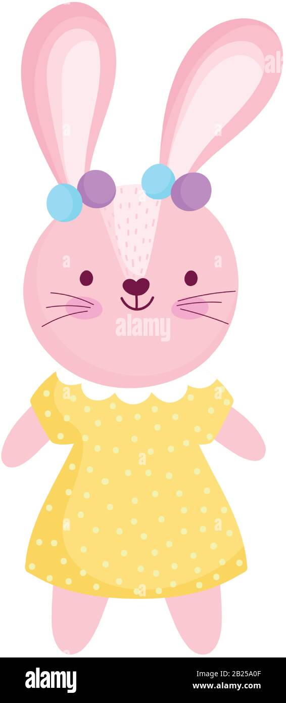 cute female rabbit with dress animal cartoon character vector ...