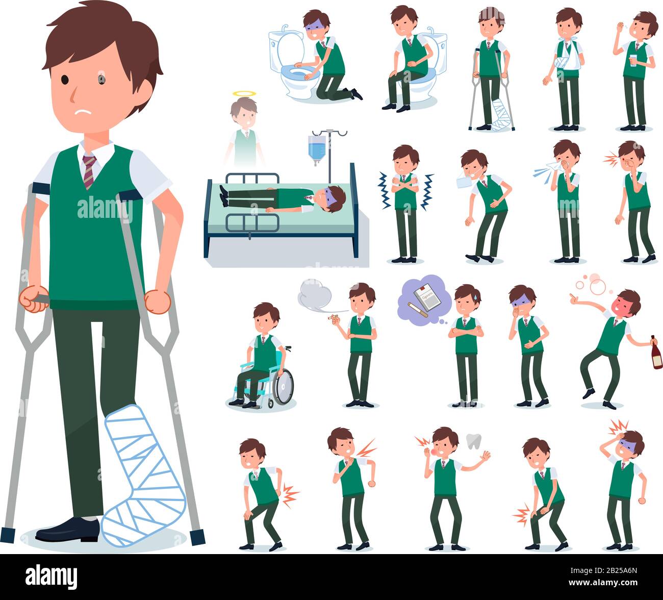 A set of short sleeve schoolboy with injury and illness.There are ...