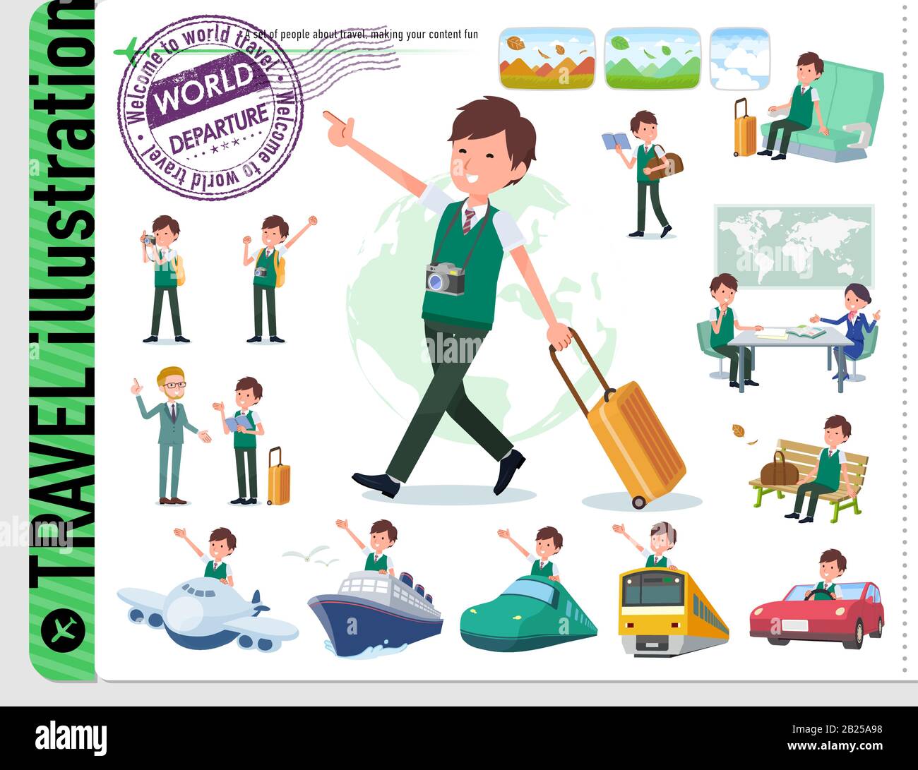 A set of short sleeve schoolboy on travel.There are also vehicles such ...