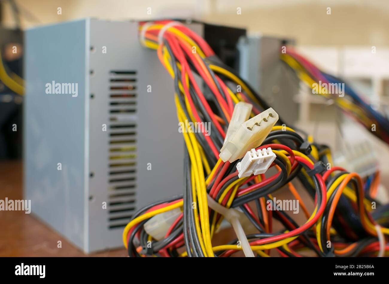 closeup, connectors with wires of the standard power supply from the ...