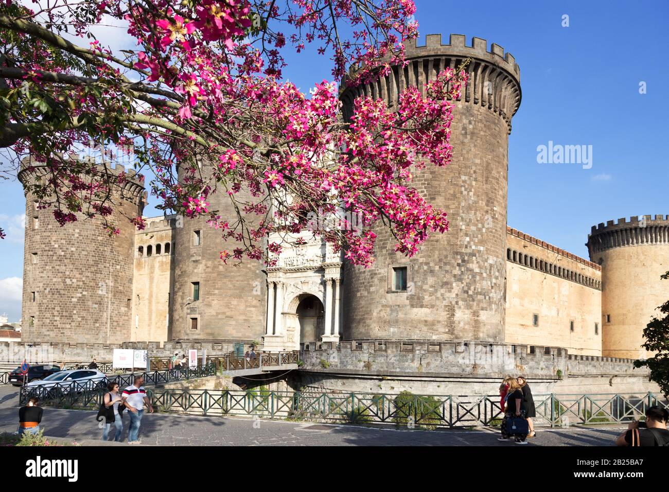 ITALY, NAPLES - OCT 19, 2019: medieval gothic fortress Castel Nuovo ...