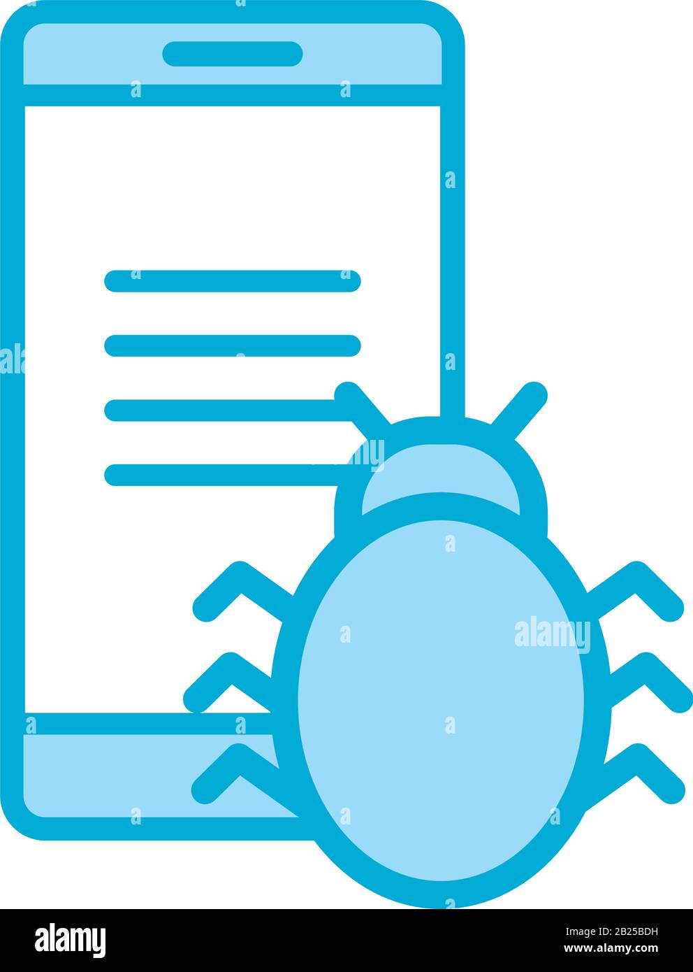 Isolated bug and smartphone line and fill style icon vector design ...