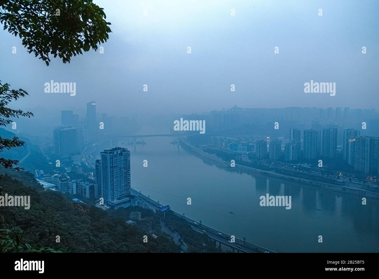 Chongqing River View. Tall buildings on both sides of the river. View ...
