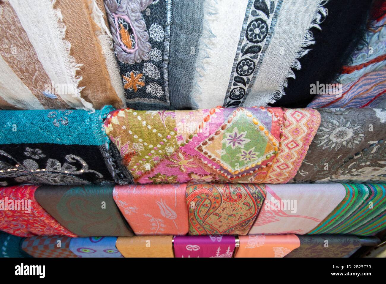 Types of shawls with different patterns. Close-up Stock Photo - Alamy