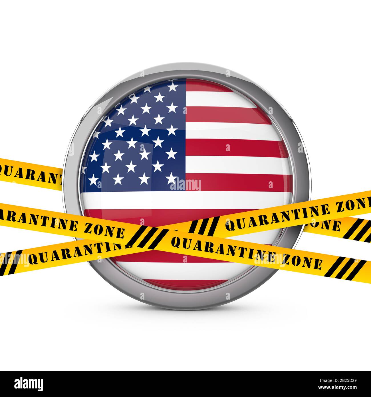 USA flag with yellow quarantine warning security tape. 3D Render Stock ...