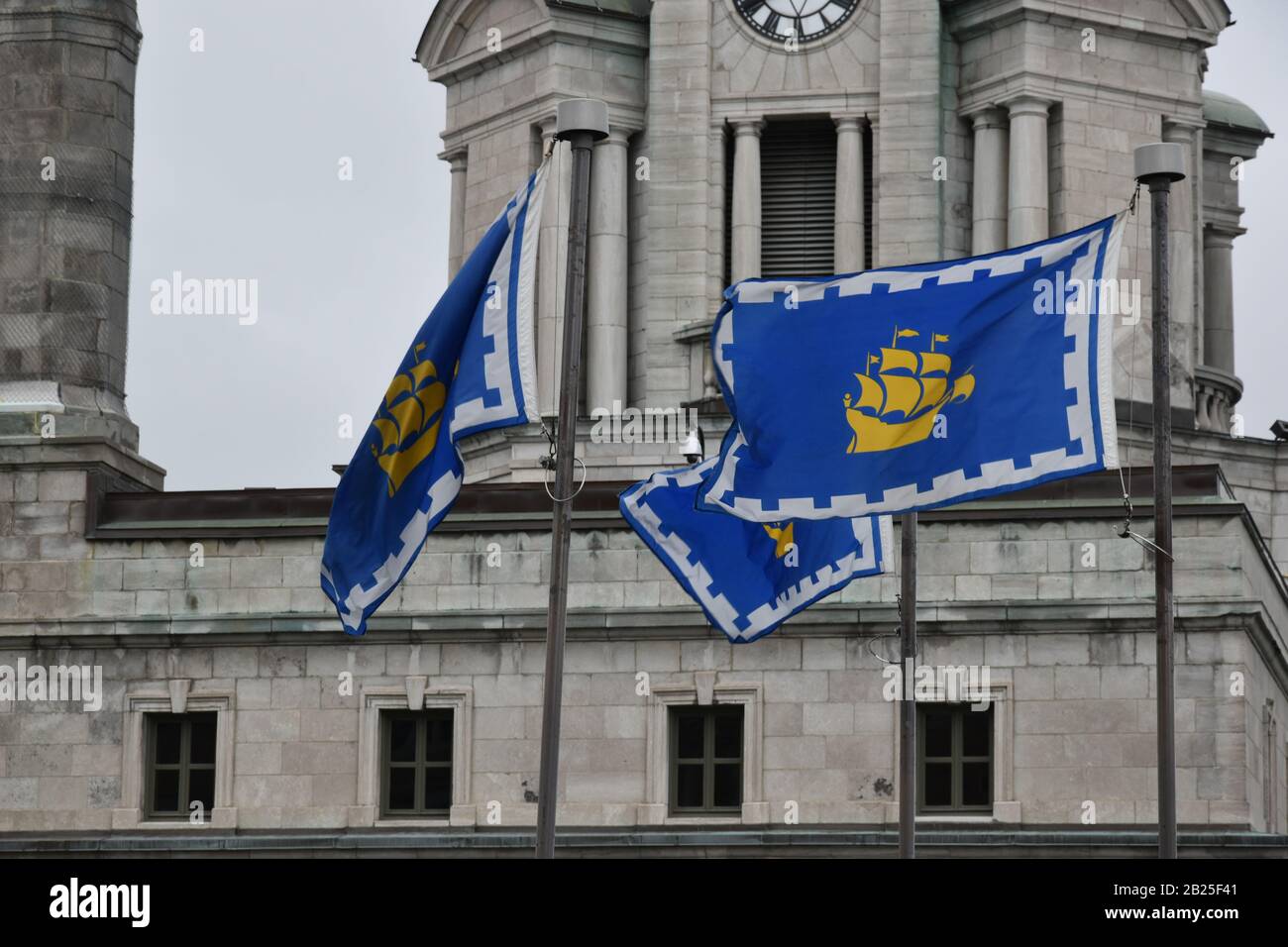 The flag of Quebec City flying over the Ville de Quebec. Canada Stock ...