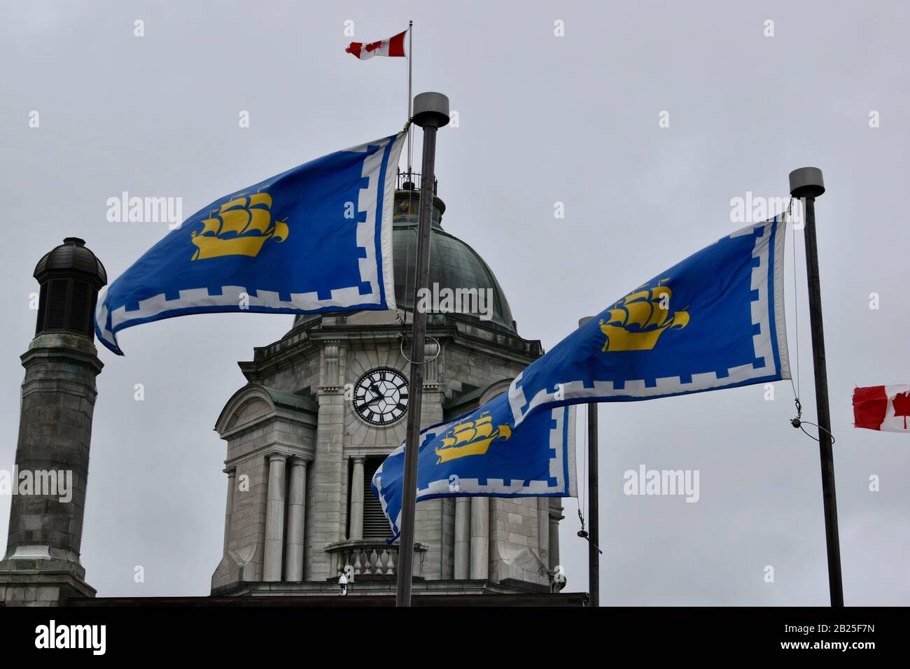 The flag of Quebec City flying over the Ville de Quebec. Canada Stock ...