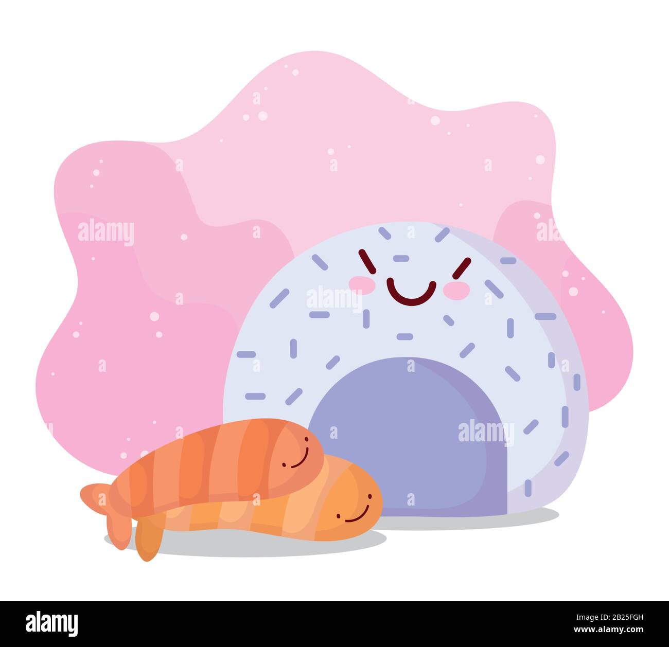 rice roll and salmon fishes menu character cartoon food cute vector ...