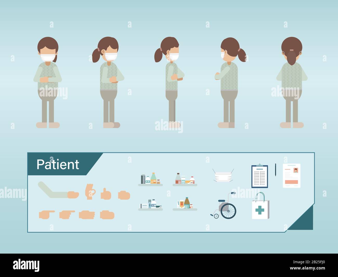 Set of female patient characters with mask vector illustration Stock ...