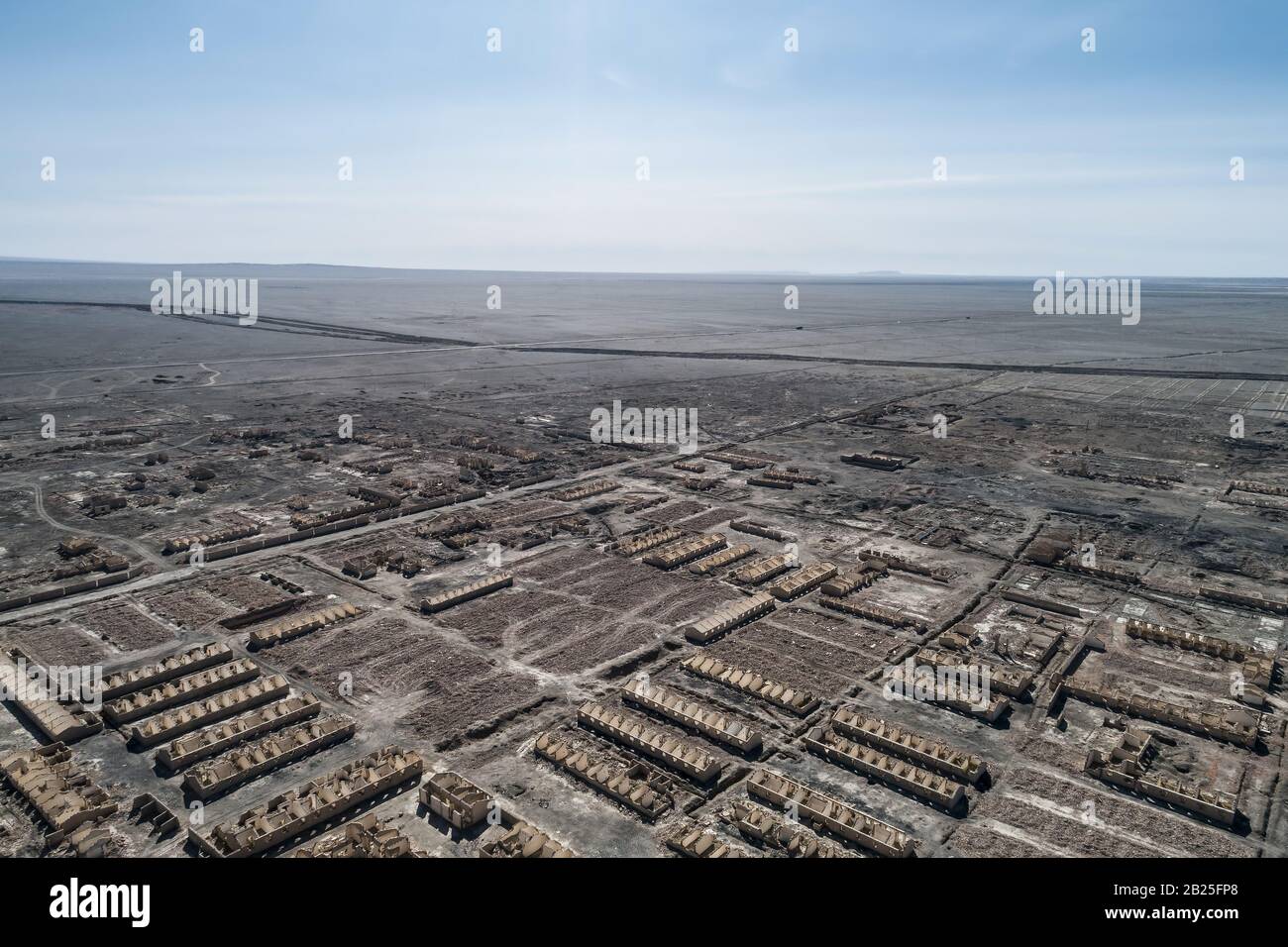 aerial view of the ruins of the abandoned oil town, Lenghu, China Stock ...