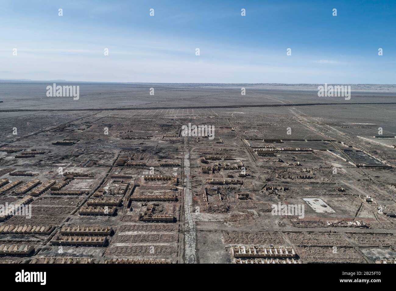 aerial view of the ruins of the abandoned oil town, Lenghu, China Stock ...