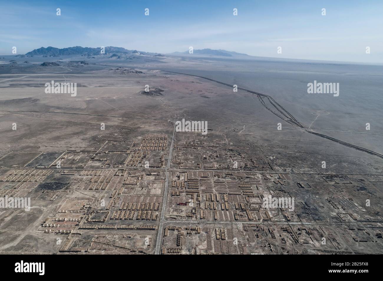aerial view of the ruins of the abandoned oil town, Lenghu, China Stock ...