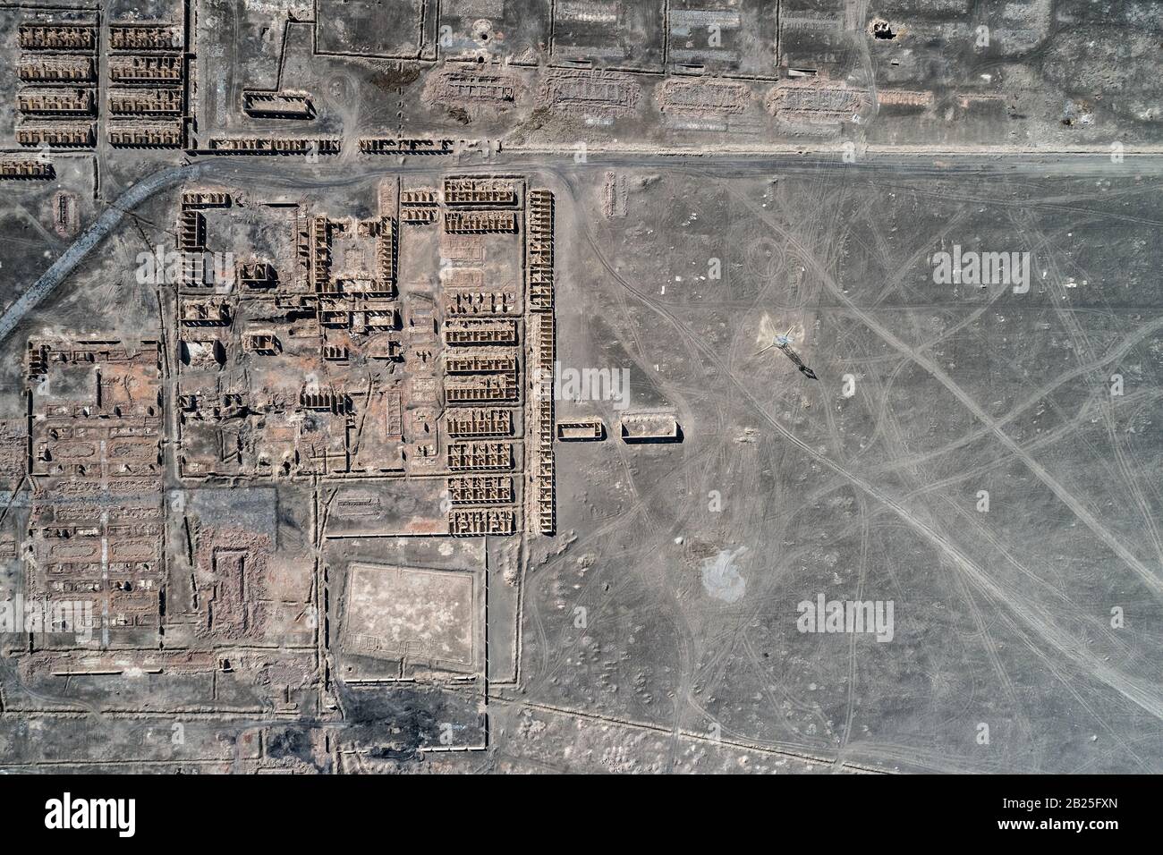 aerial view of the ruins of the abandoned oil town, Lenghu, China Stock ...