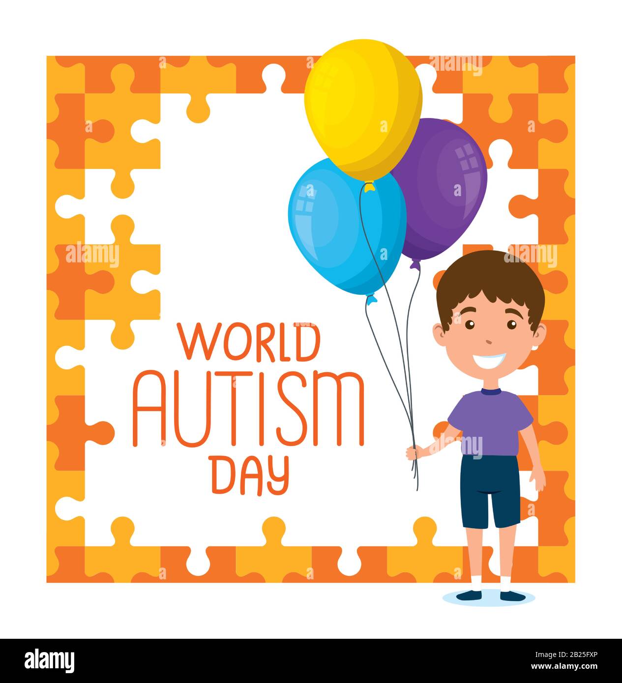 world autism day with boy and balloons helium Stock Vector Image & Art ...