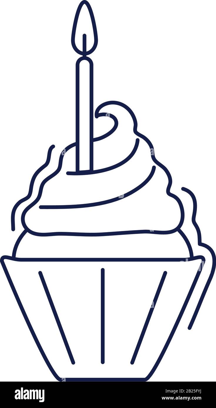 Birthday Cupcake With Candle Clipart Bw