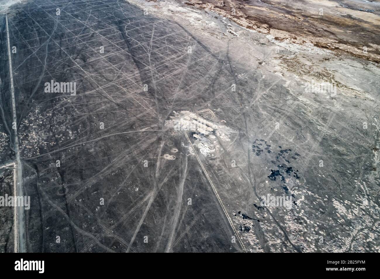 aerial view of the ruins of the abandoned oil town, Lenghu, China Stock ...