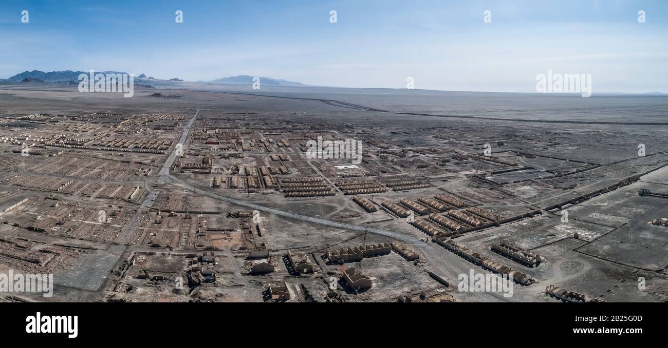 aerial view of the ruins of the abandoned oil town, Lenghu, China Stock ...