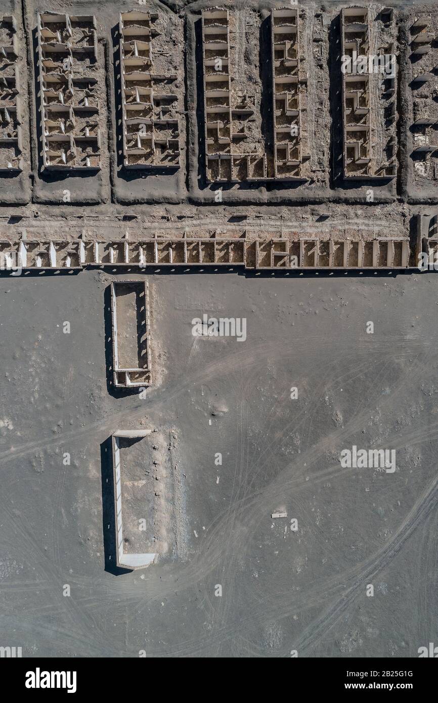 aerial view of the ruins of the abandoned oil town, Lenghu, China Stock ...