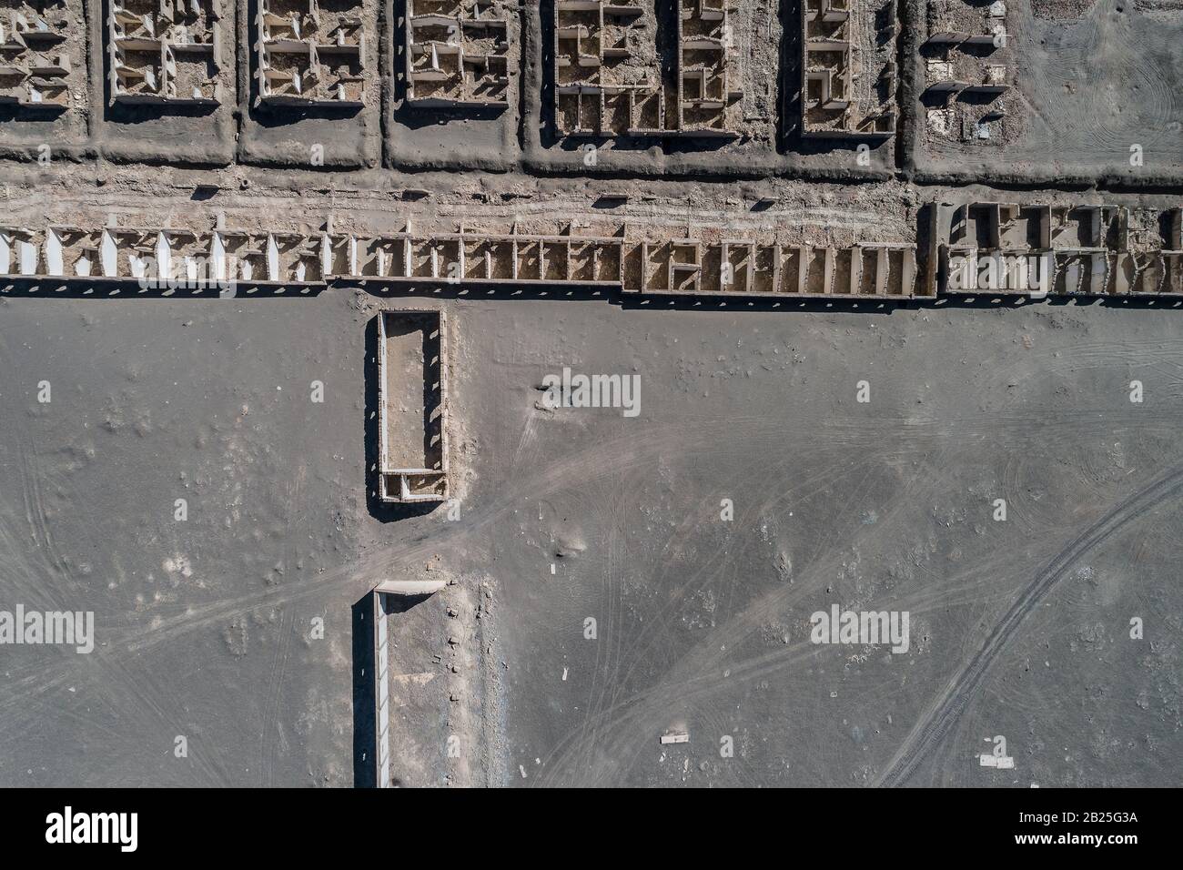 aerial view of the ruins of the abandoned oil town, Lenghu, China Stock ...