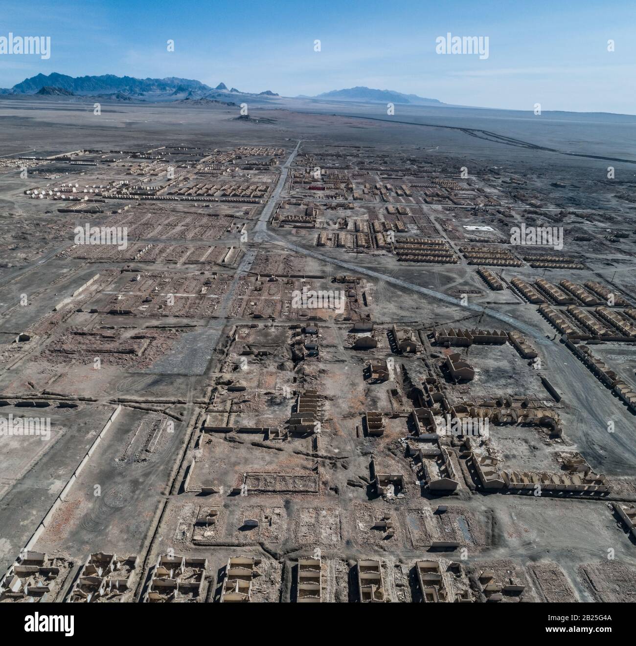 aerial view of the ruins of the abandoned oil town, Lenghu, China Stock ...