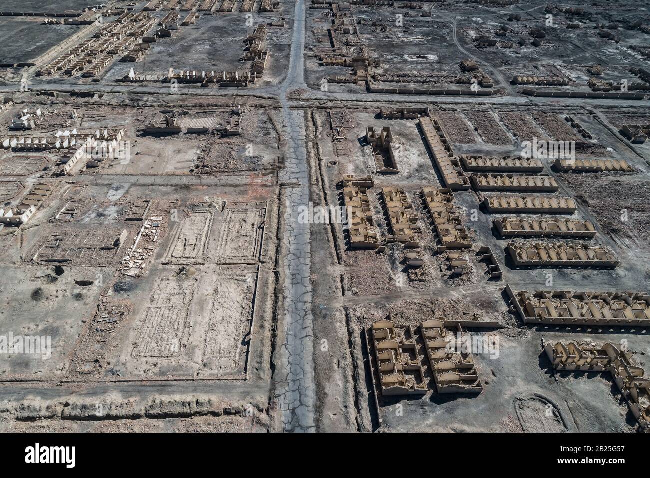 aerial view of the ruins of the abandoned oil town, Lenghu, China Stock ...