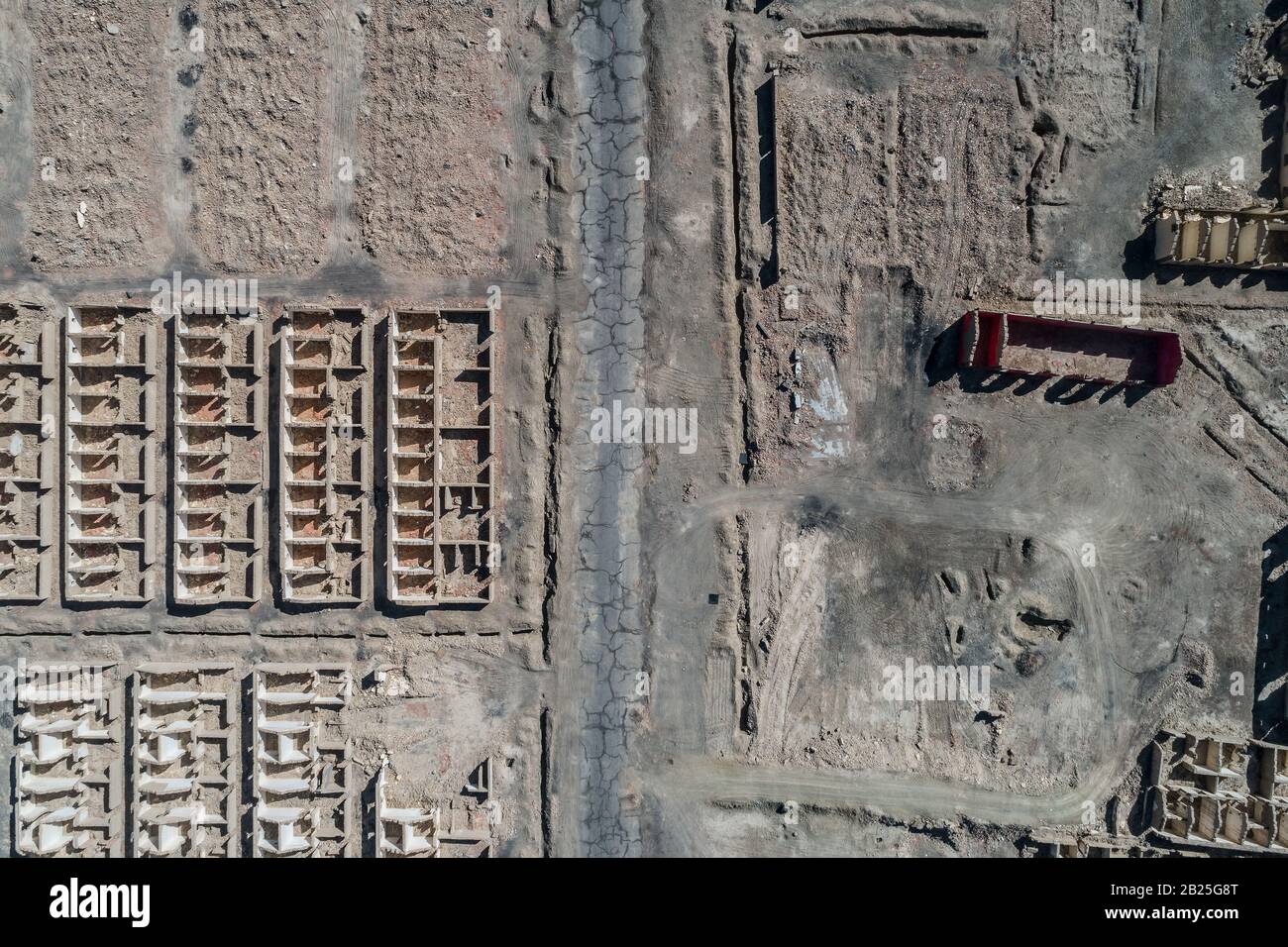 aerial view of the ruins of the abandoned oil town, Lenghu, China Stock ...
