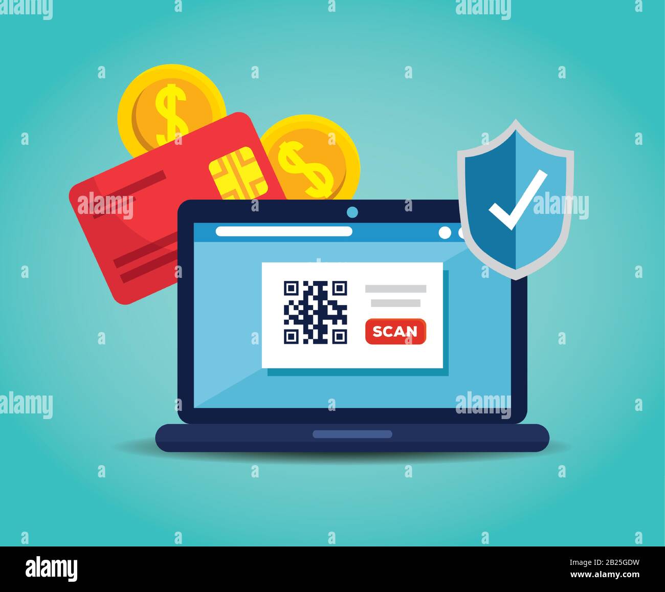 scan code qr with laptop computer and icons Stock Vector Image & Art ...