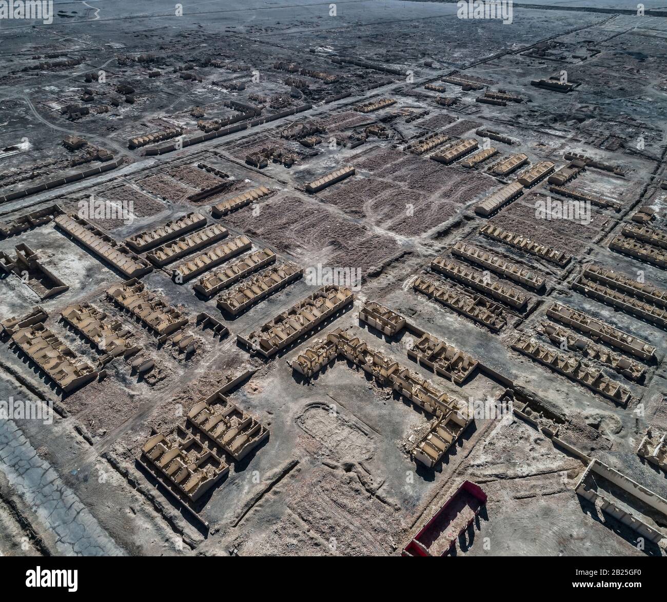 aerial view of the ruins of the abandoned oil town, Lenghu, China Stock ...