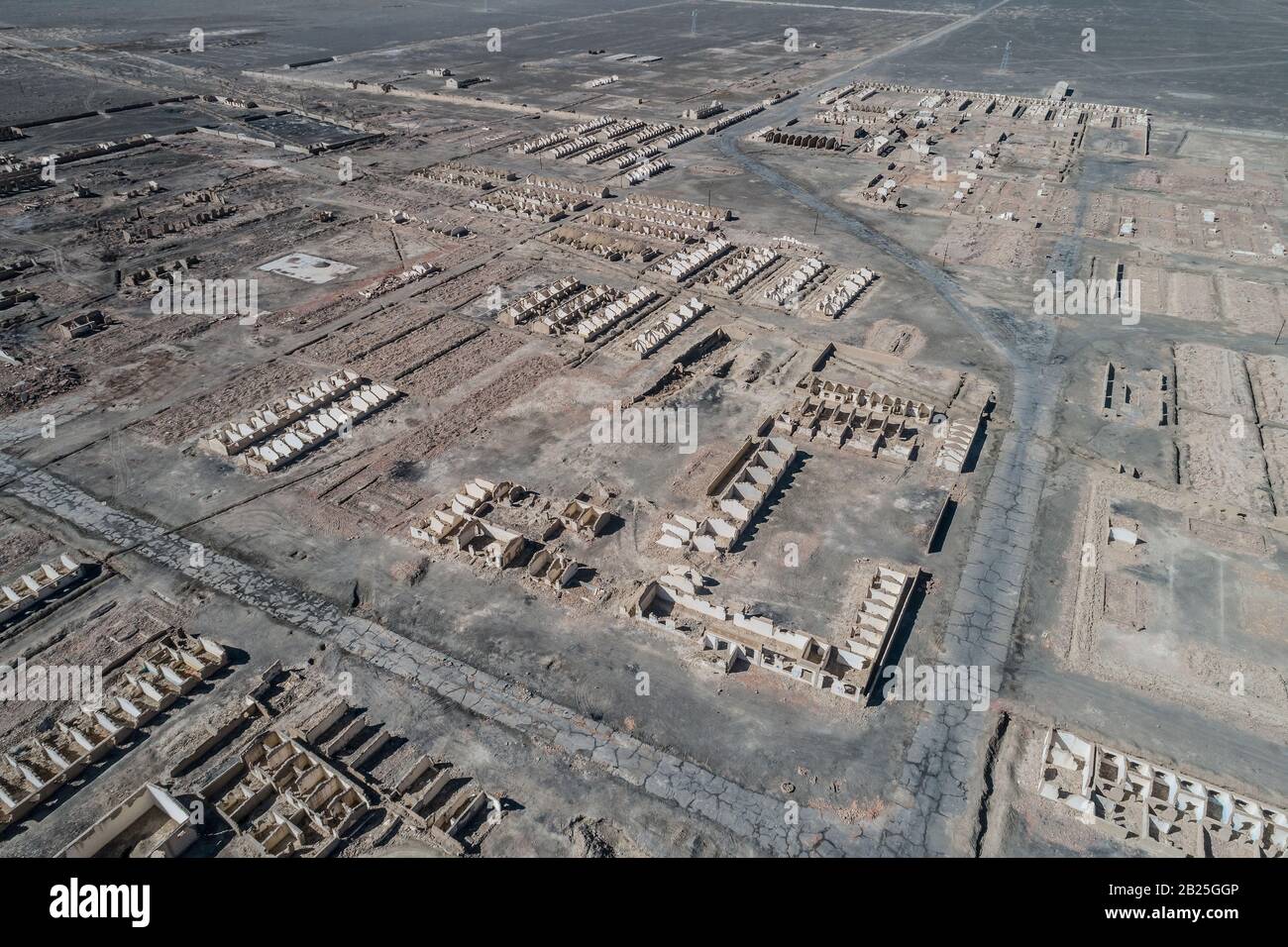 aerial view of the ruins of the abandoned oil town, Lenghu, China Stock ...
