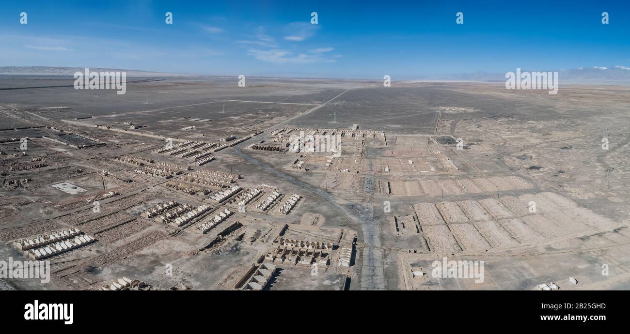 aerial view of the ruins of the abandoned oil town, Lenghu, China Stock ...