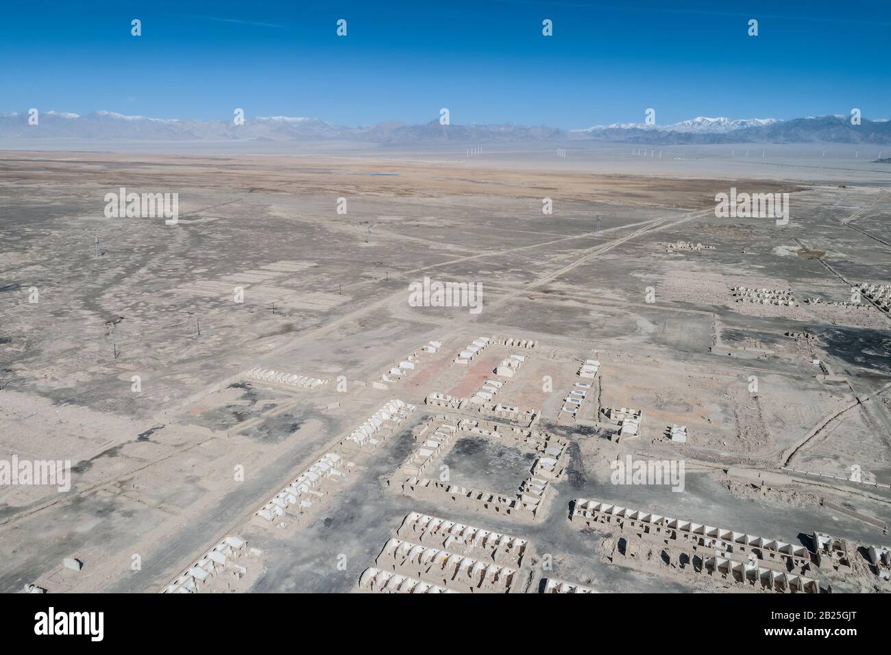 aerial view of the ruins of the abandoned oil town, Lenghu, China Stock ...