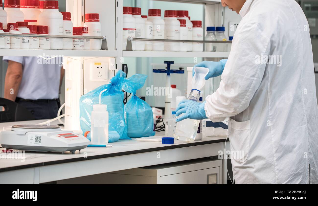 BEIJING, CHINA - JUNE 03, 2019: Modern drug manufacturing laboratory ...