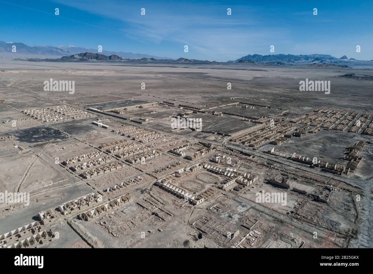 aerial view of the ruins of the abandoned oil town, Lenghu, China Stock ...