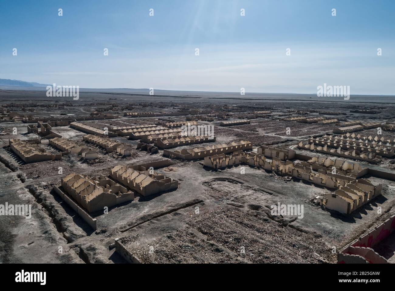 aerial view of the ruins of the abandoned oil town, Lenghu, China Stock Photo - Alamy