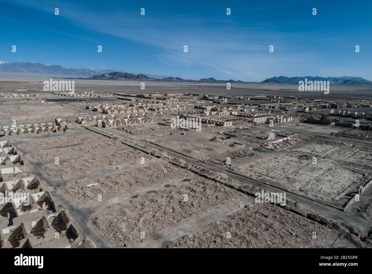 aerial view of the ruins of the abandoned oil town, Lenghu, China Stock ...